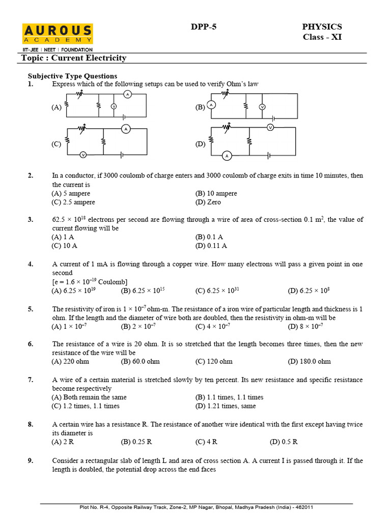 DPP (Current Electricity) 14-09-25 | PDF | Electric Current | Electricity