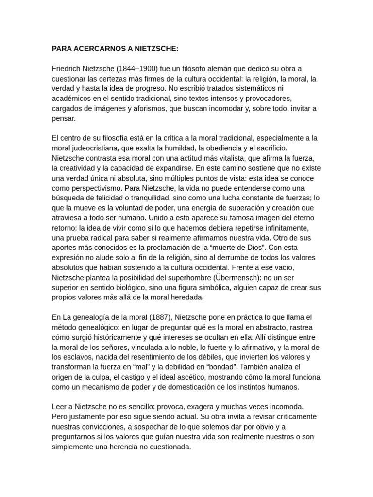 Para Acercarnos A Nietzsche | PDF | Friedrich Nietzsche | Moralidad
