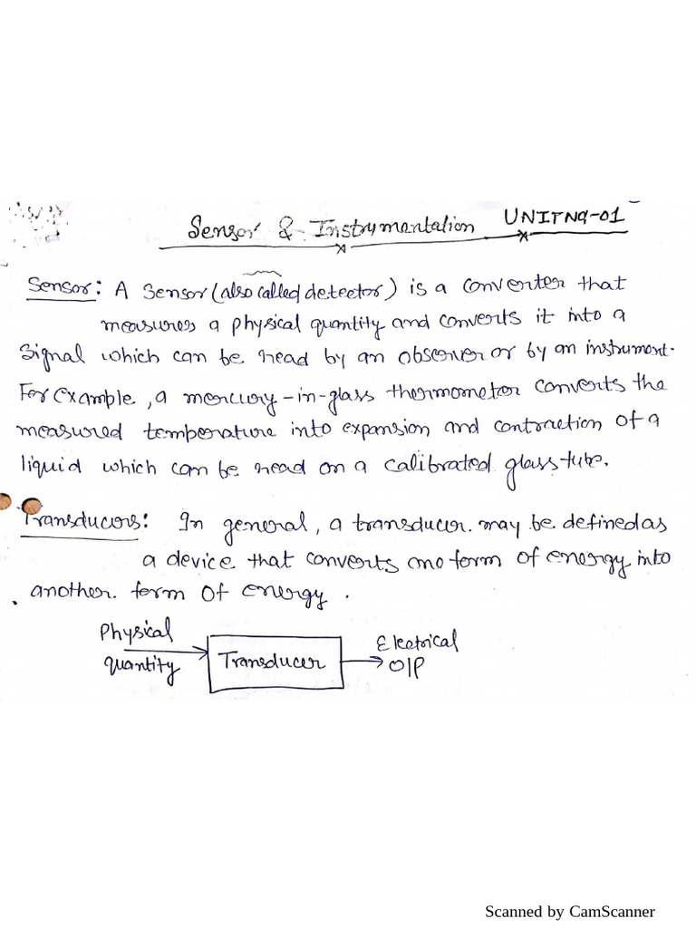 Sensors Instrumentation Notes Unit 01 Part 1 | PDF