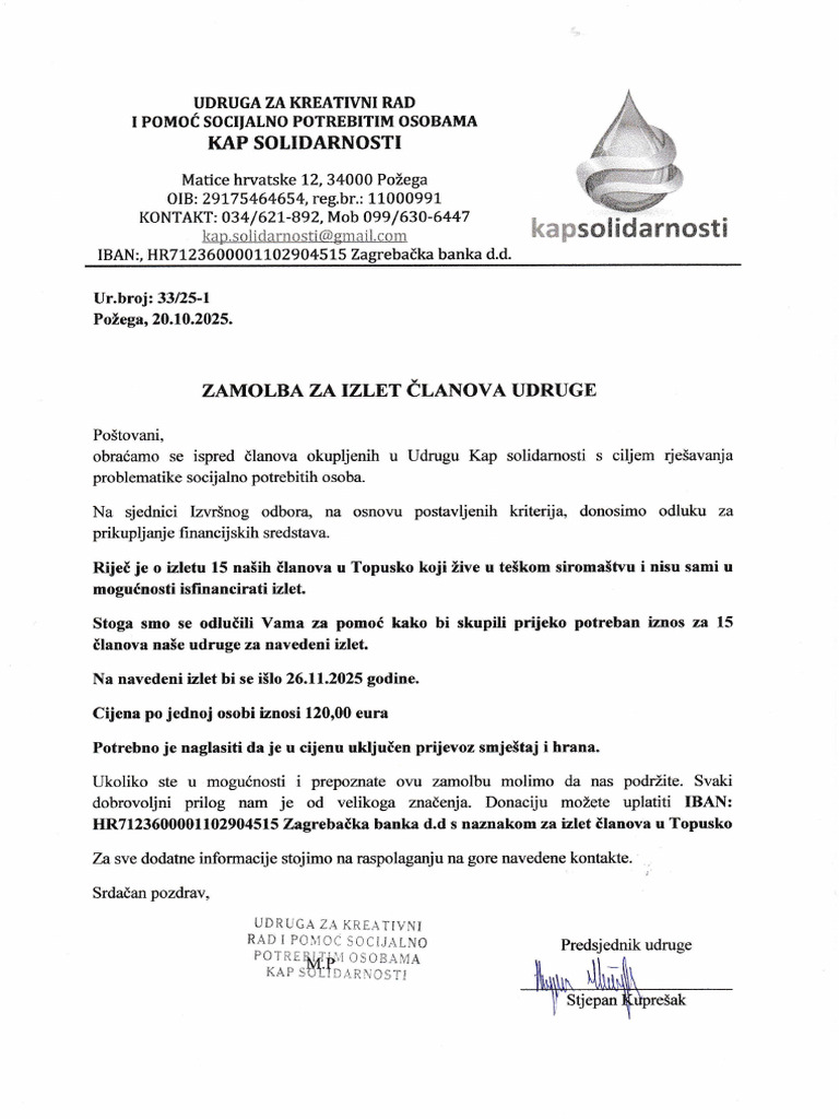 Zamolba Za Izlet U Topusko | PDF