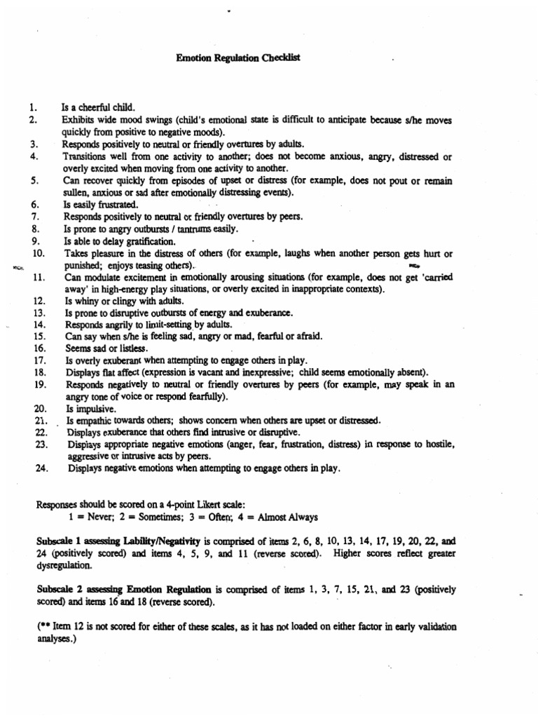 Emotion Regulation Checklist | PDF