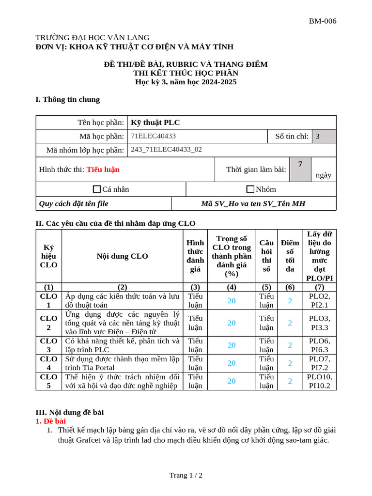 71elec40433 Kỹ Thuật Plc 243 71elec40433 02 Tieul Thực Tế | PDF