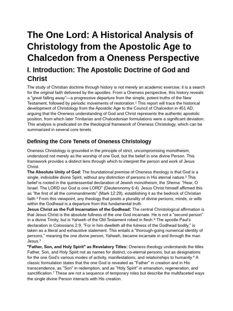Oneness Christology- Apostolic Age to Chalcedon | PDF | Oneness ...
