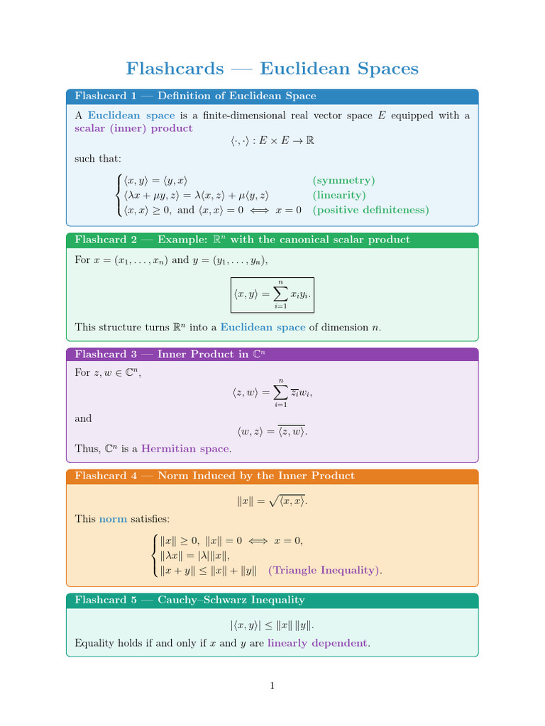 Euclidean Spaces: Key Concepts Explained | PDF | Norm (Mathematics ...