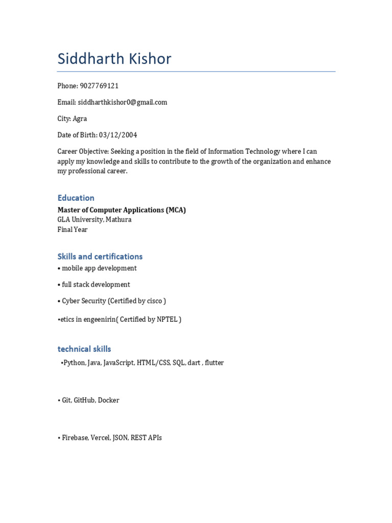 Siddharth MCA GLAU | PDF