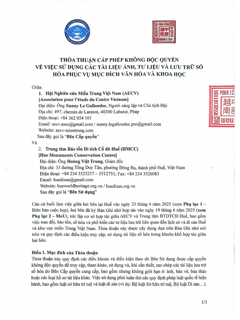 (Signed) Thỏa Thuận Cấp Phép - HMCC - AECV | PDF
