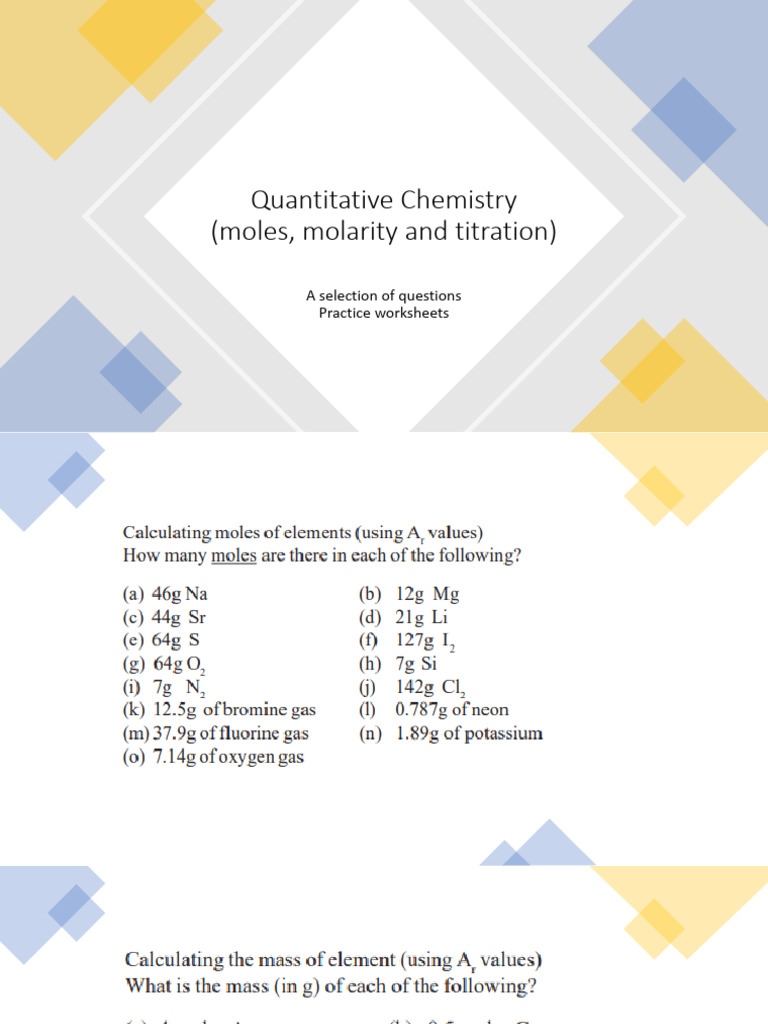 Practice Questions (Moles, Molarity and Titration)-Edited | PDF