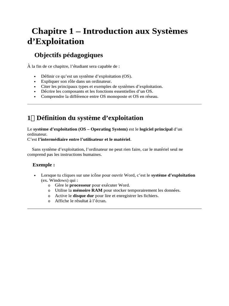 Introduction aux Systèmes d'Exploitation | PDF | Système d'exploitation ...