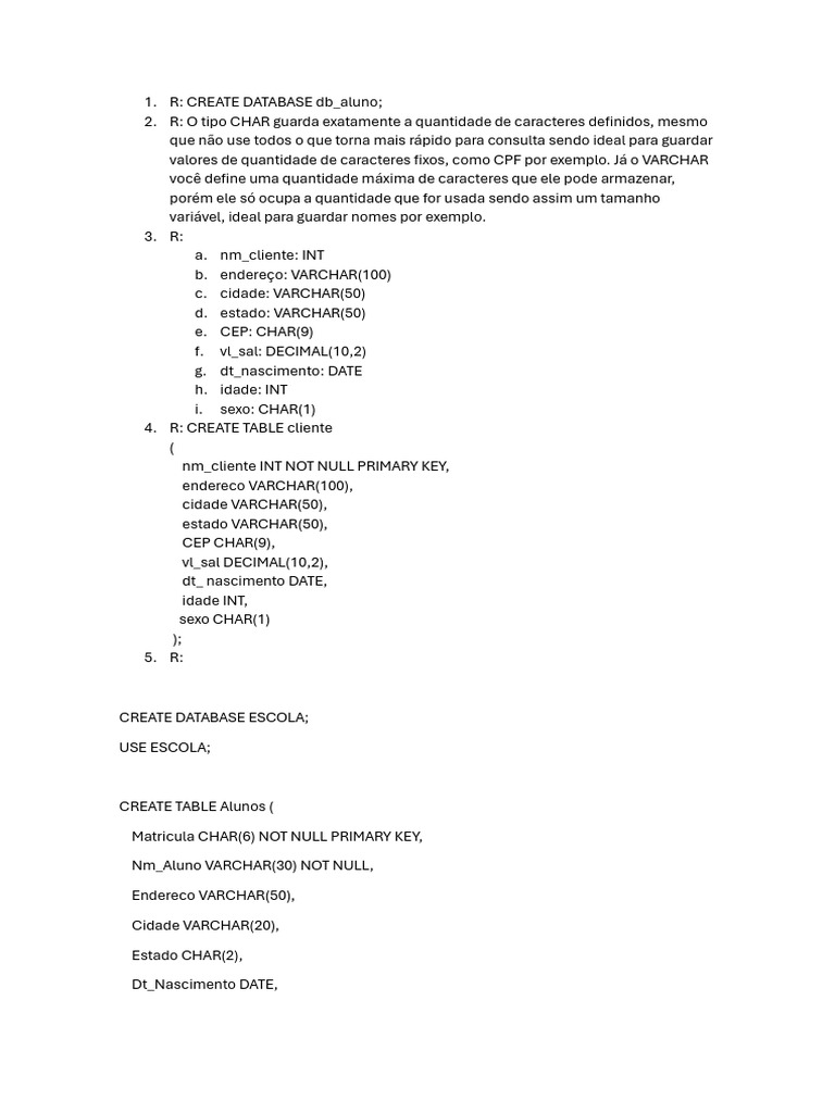 Lista de Exercícios 2 - Respondido | PDF