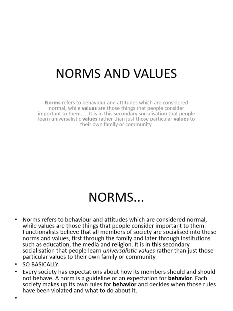 Norms and Values | PDF | Value (Ethics) | Socialization