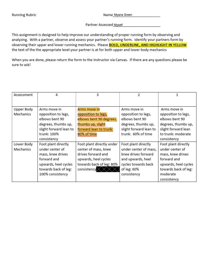 Running Form Rubric | PDF | Foot