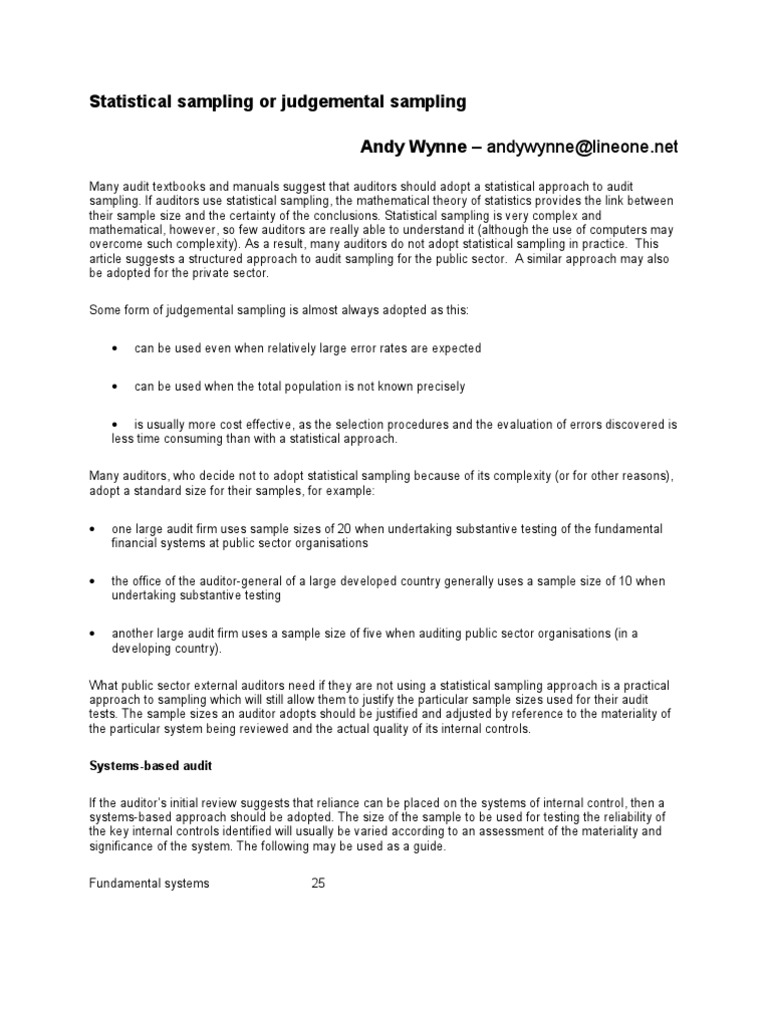 Statistical sampling or judgemental sampling | Audit | Sampling ...
