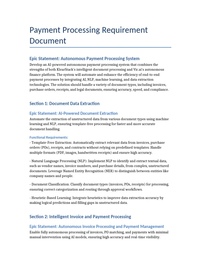 Payment Processing Requirement Document | PDF | Artificial Intelligence | Intelligence (AI ...