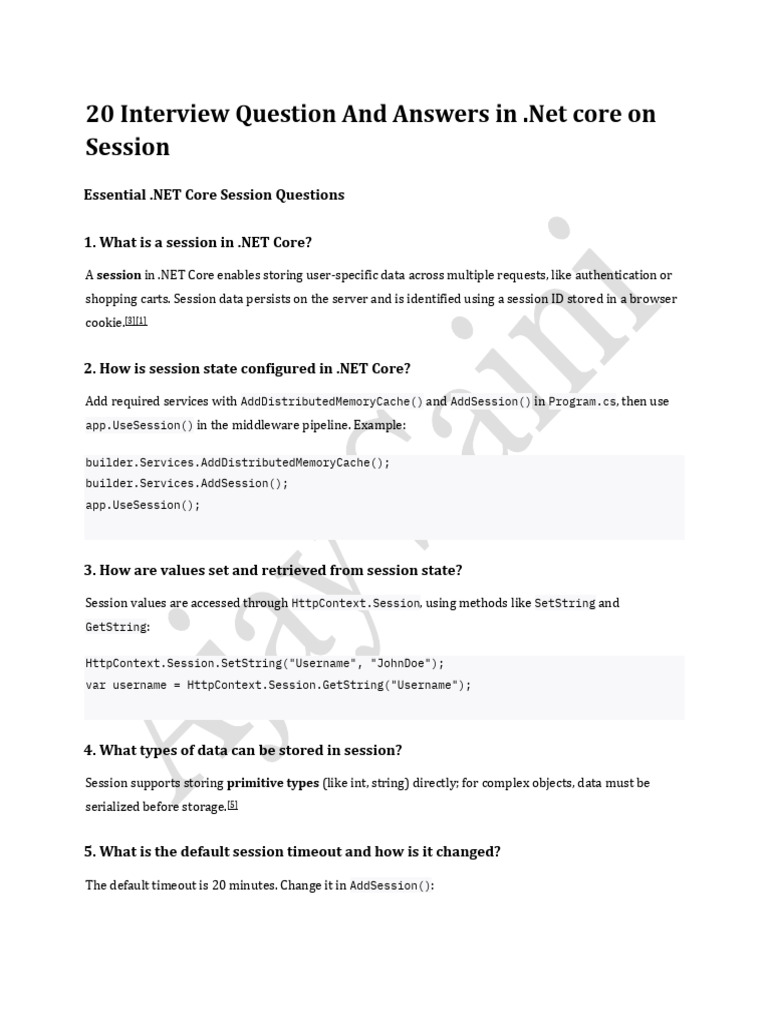 .NET Core Session Interview Q&A Guide | PDF | Http Cookie | Cache ...