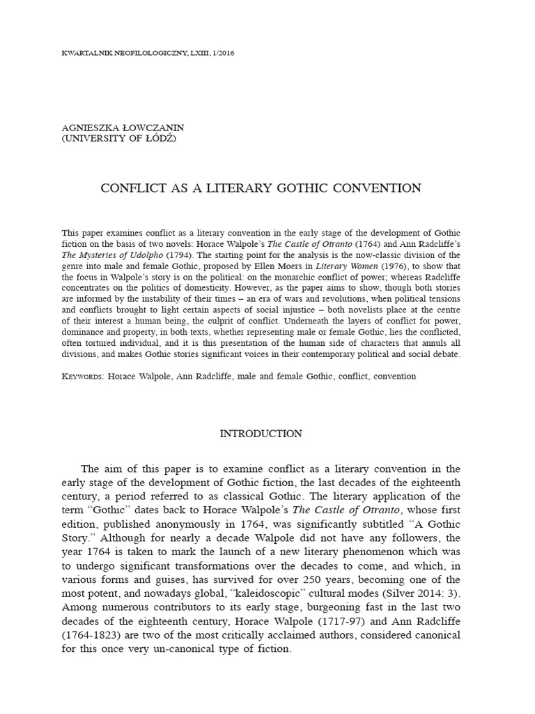 Conflict As A Literary Gothic Conve | PDF | Gothic Fiction | Ann Radcliffe