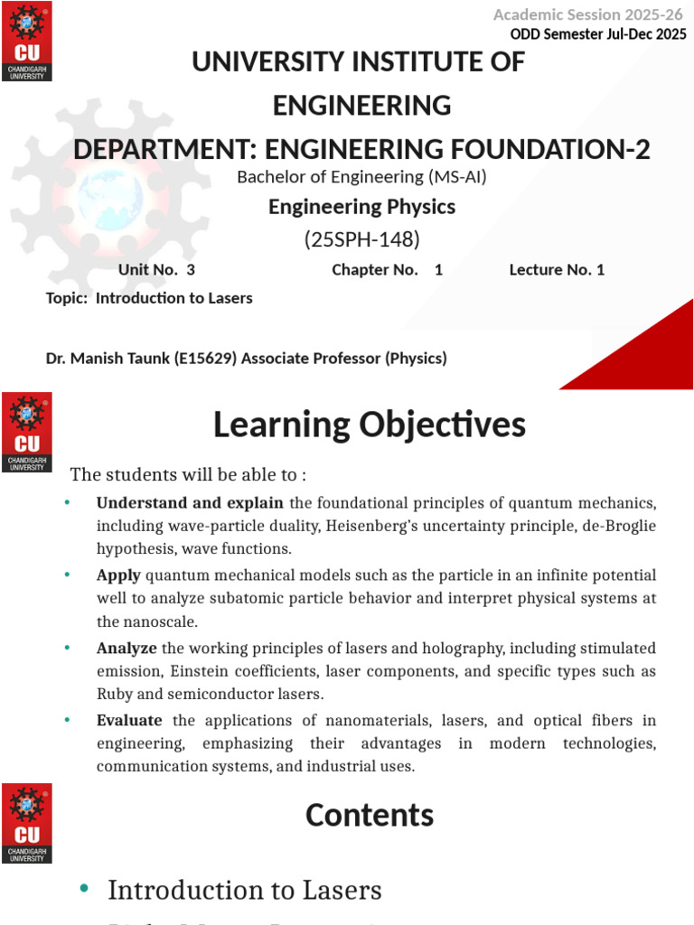 Lasers Lecture 3.1.1 | PDF | Photon | Emission Spectrum