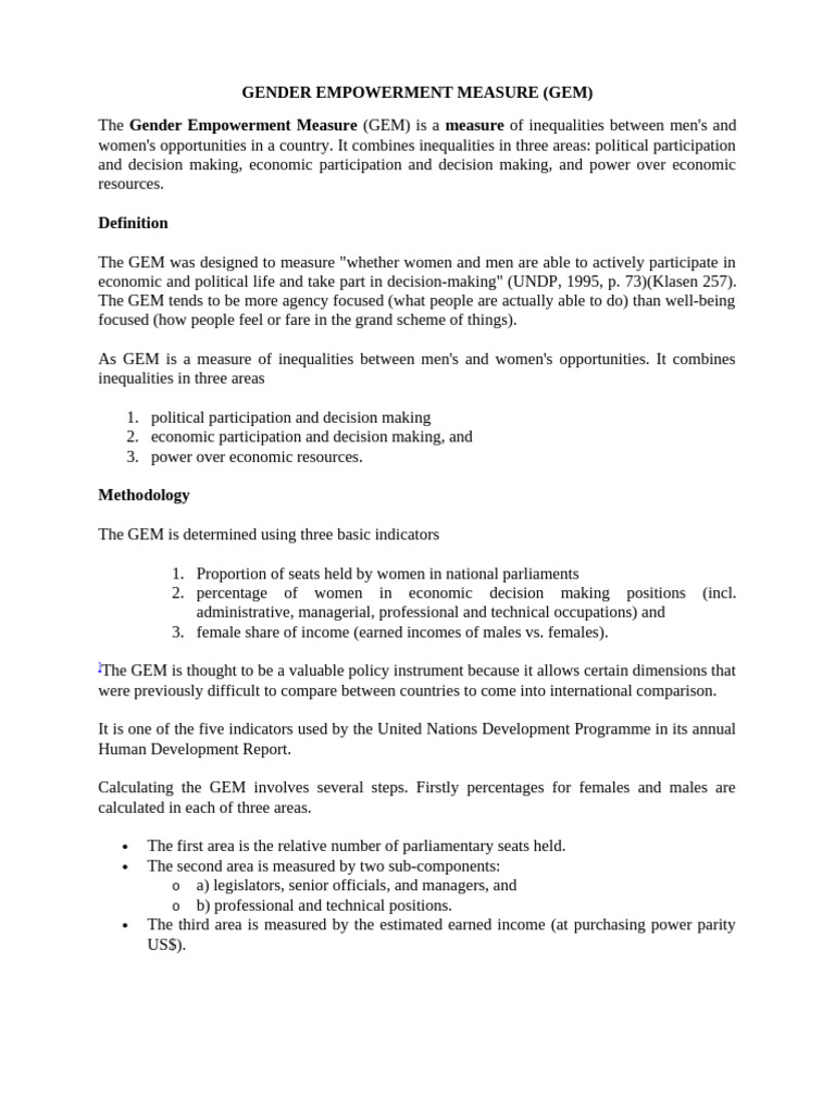 Understanding Gender Empowerment Measure | PDF