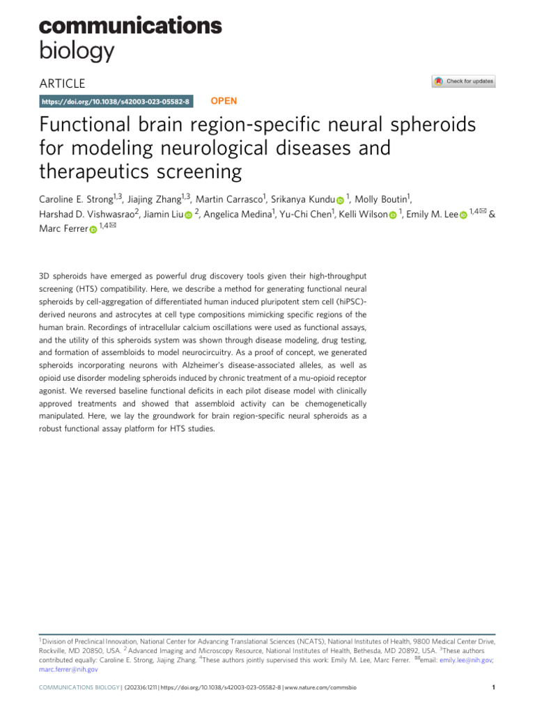 Functional Brain Region-Specific Neural Spheroids | PDF | Neuron ...