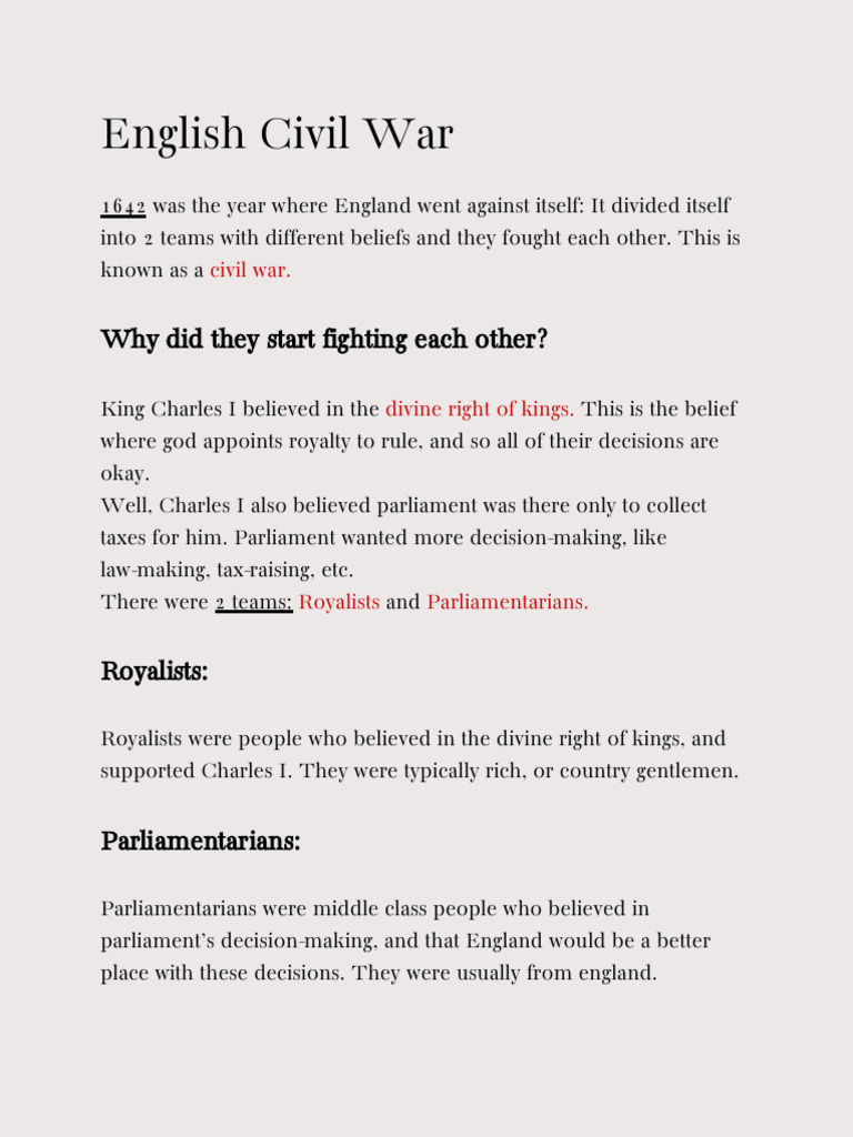 English Civil War - History Notes | PDF | English Civil War | Stuart ...