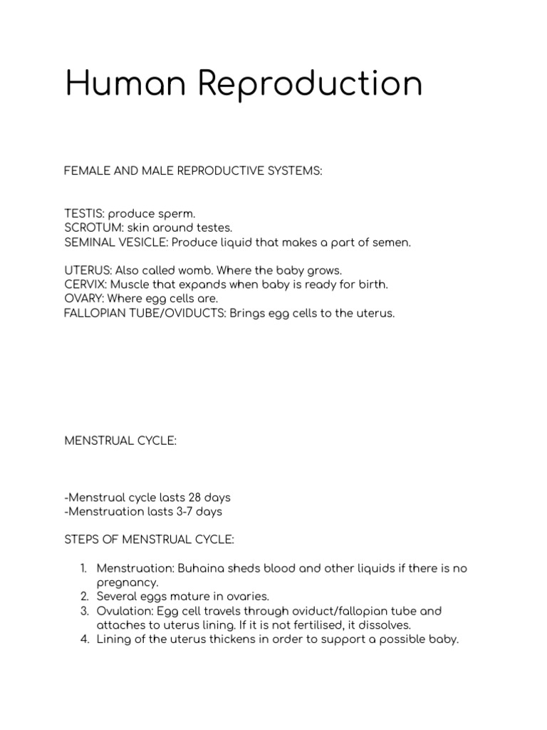 Human (Mammal) Reproduction Science Mrs. Louise | PDF