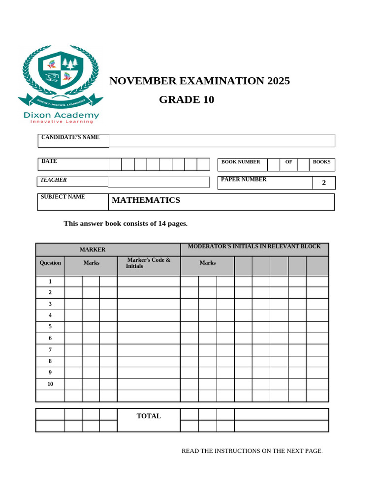 Grade 10 Answer Book Paper 2 | PDF | Chess Theory | Chess