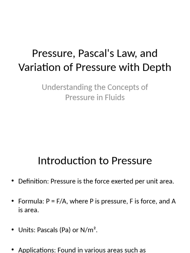 Pressure Pascals Law Variation With Depth | PDF