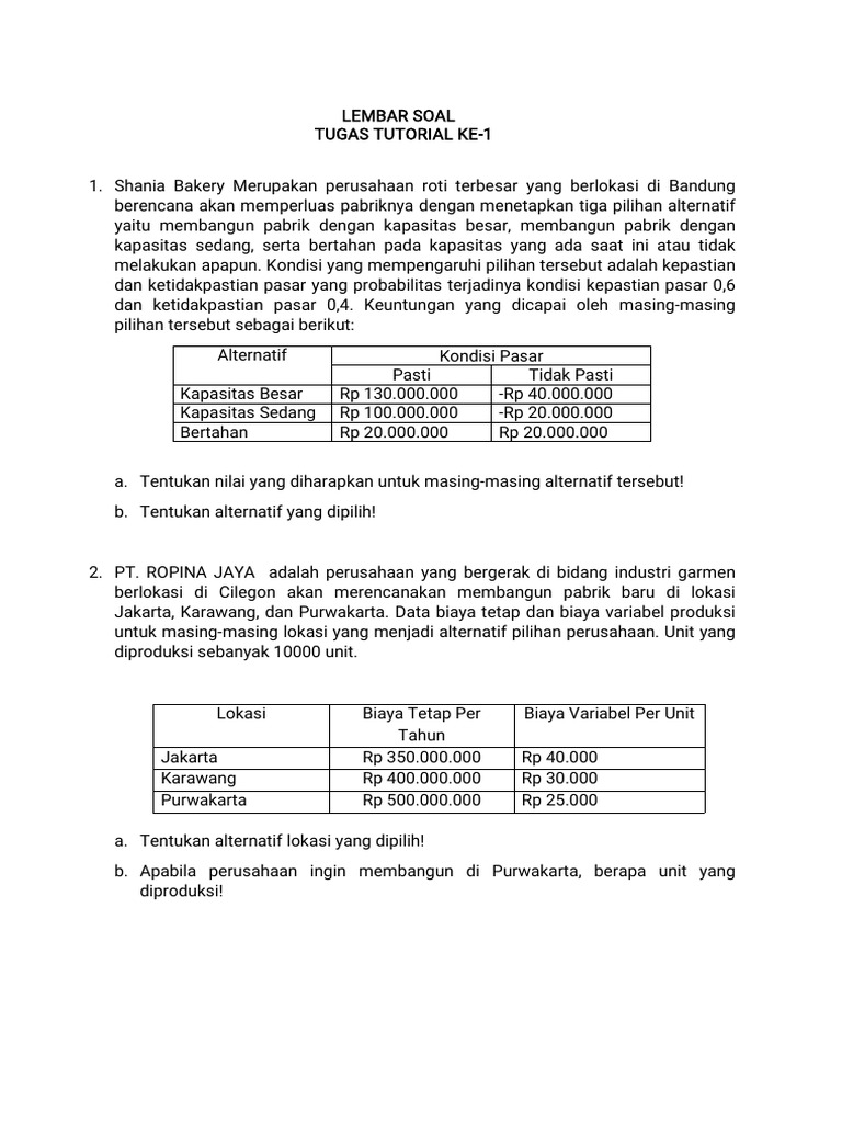 Soal Tugas 1 - EKMA4215 | PDF