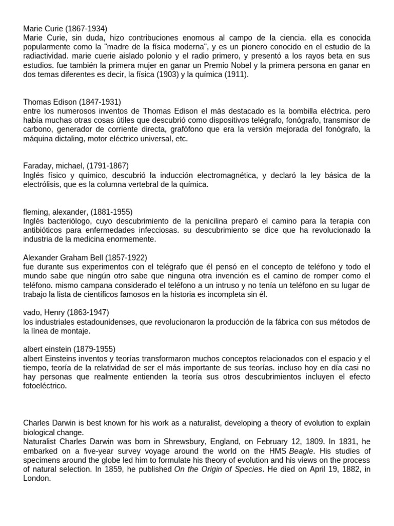 Famosos Cientificos en Ingles | PDF | Ciencias fisicas