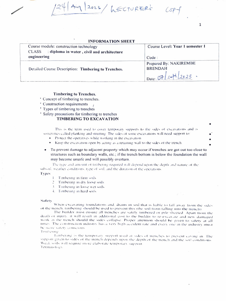 Timbering Notes | PDF | Structural Engineering | Building Engineering