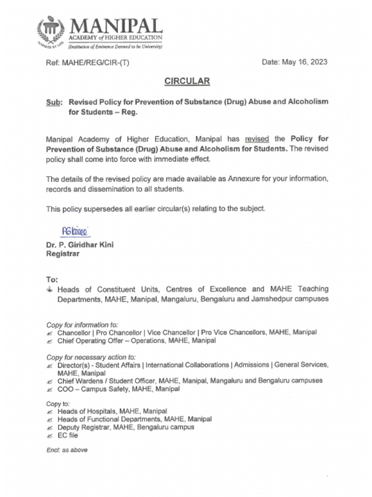 Revised Policy For Prevention of Substance Drug Ab 250927 151228 | PDF