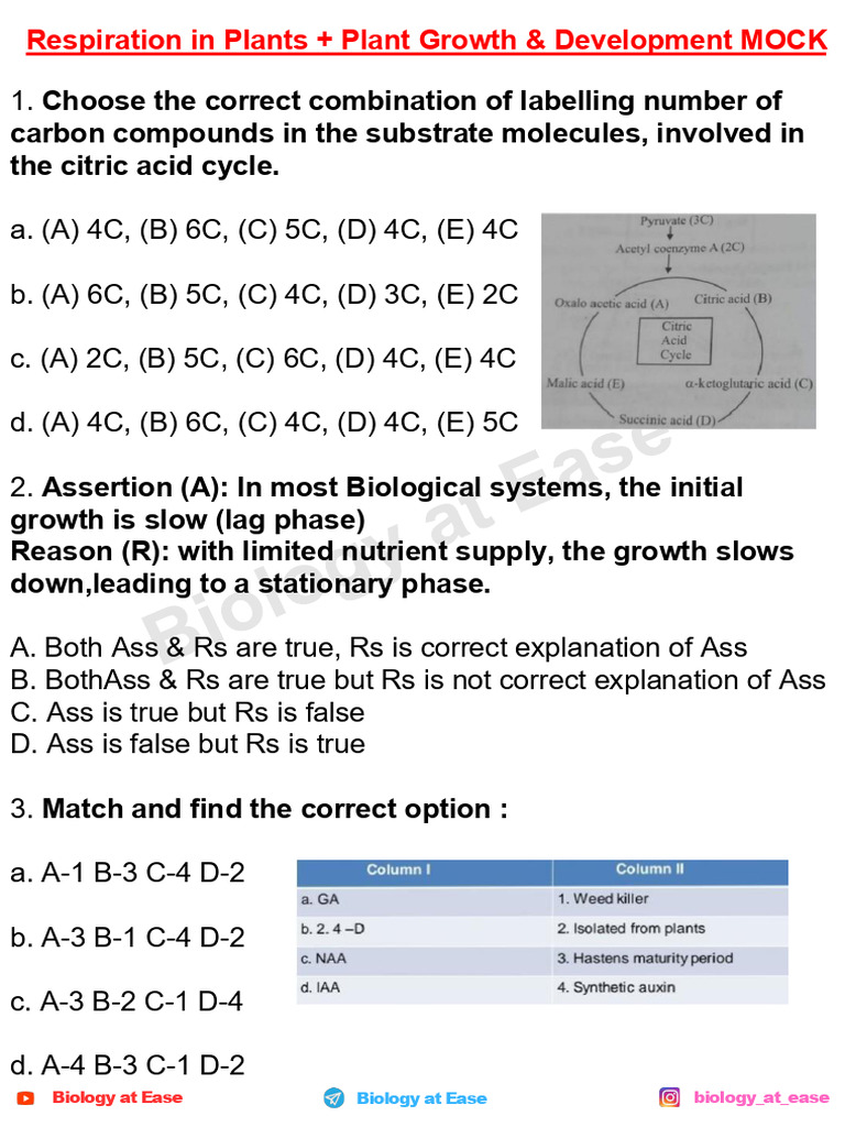 Biology Concepts and Quiz Questions | PDF | Cellular Respiration ...