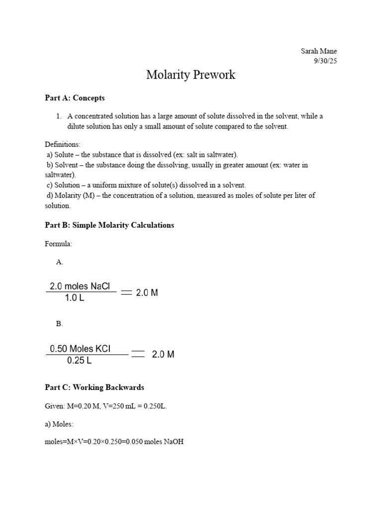 Understanding Molarity and Solutions | PDF