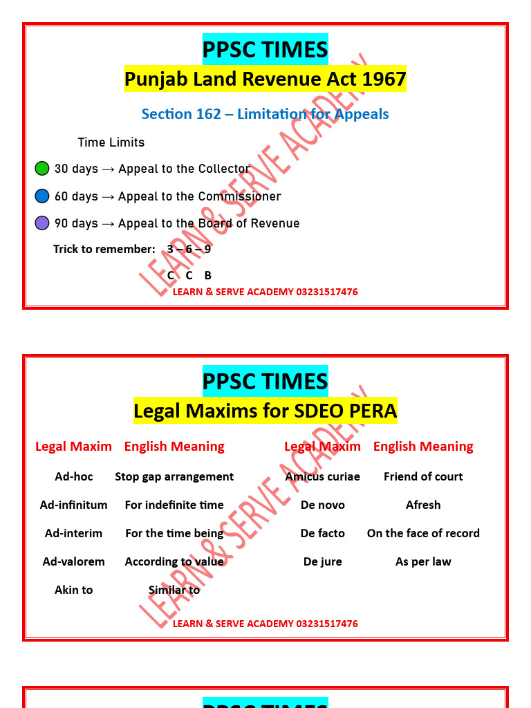 Punjab Land Revenue & Legal Maxims Guide | PDF | Fine (Penalty) | Appeal