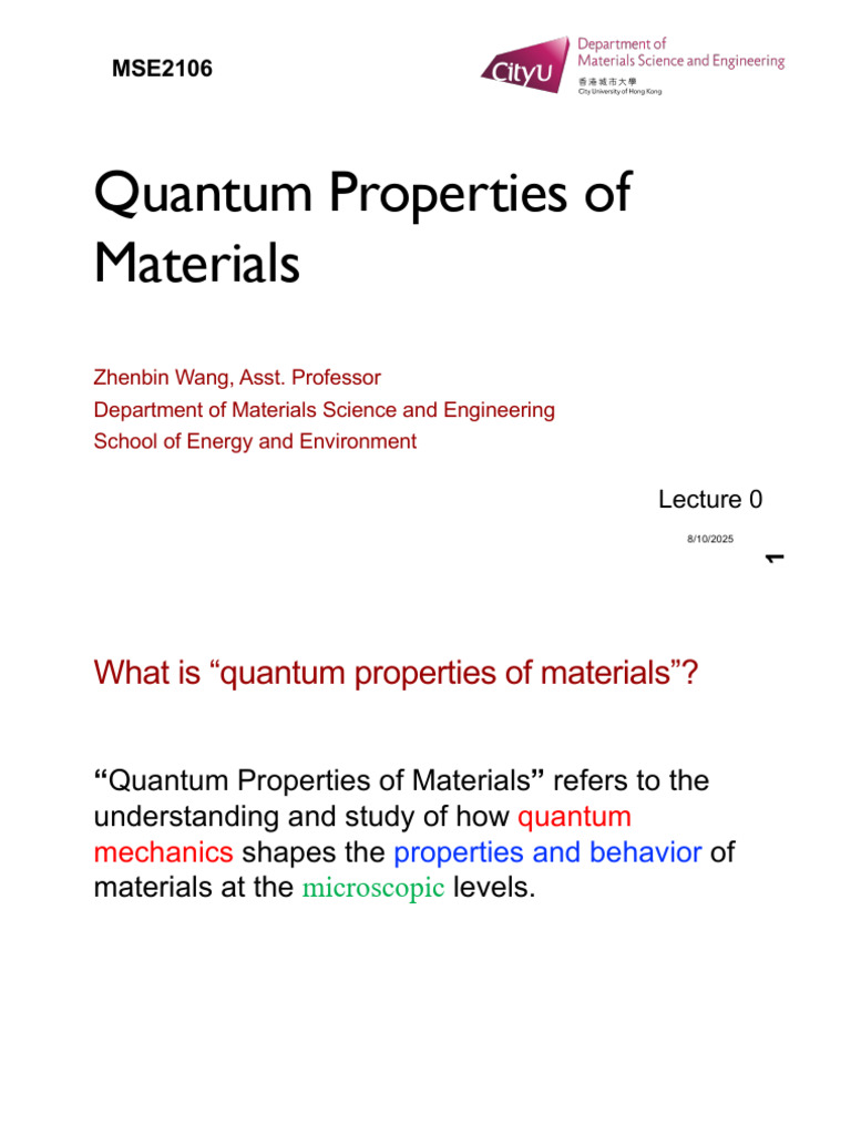 Lecture 0-1 | PDF | Quantum | Crystal Structure