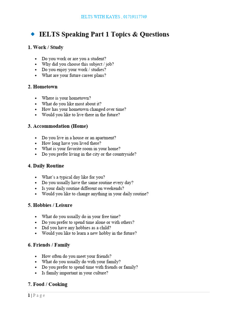 Recent Speaking Questions For Ielts Exami | PDF | Learning