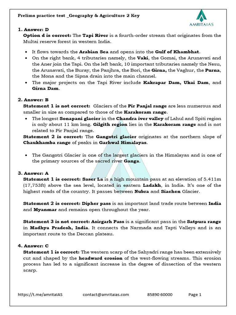 Prelims Practice Test - Geography 02 - Answer Key | PDF | Monsoon ...