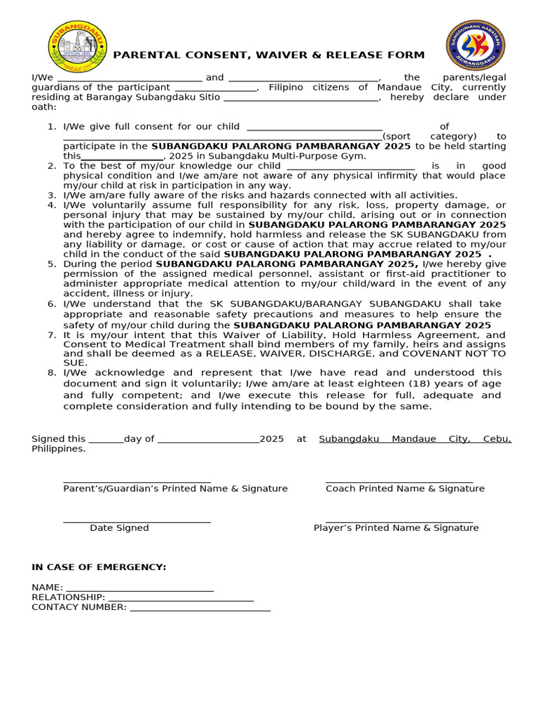 Waiver and Consent Form | PDF | Informed Consent | Indemnity