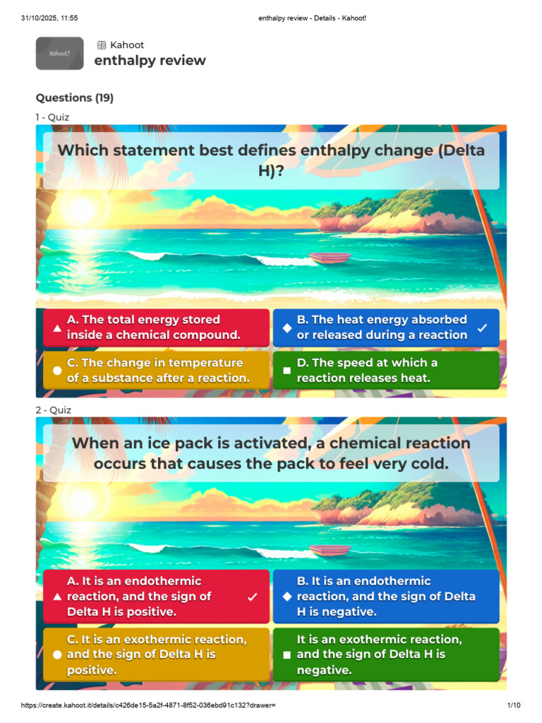 Enthalpy Change Quiz Questions | PDF | Chemical Reactions | Enthalpy