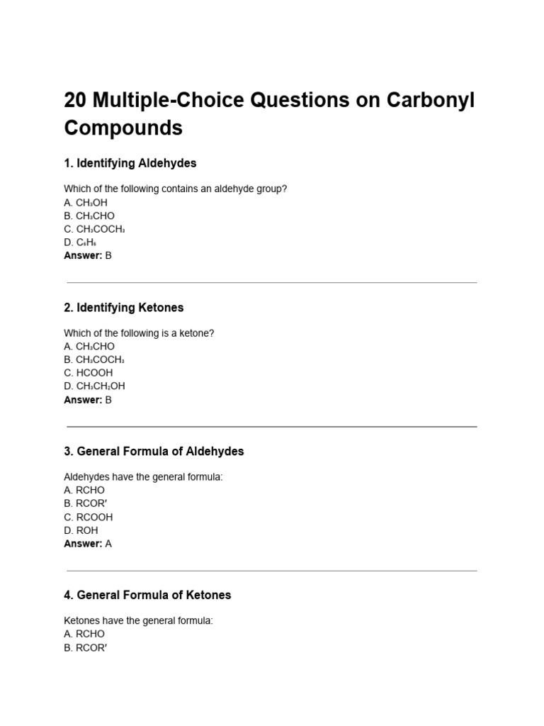Carbonyl Compounds MCQ Guide | PDF | Aldehyde | Ketone