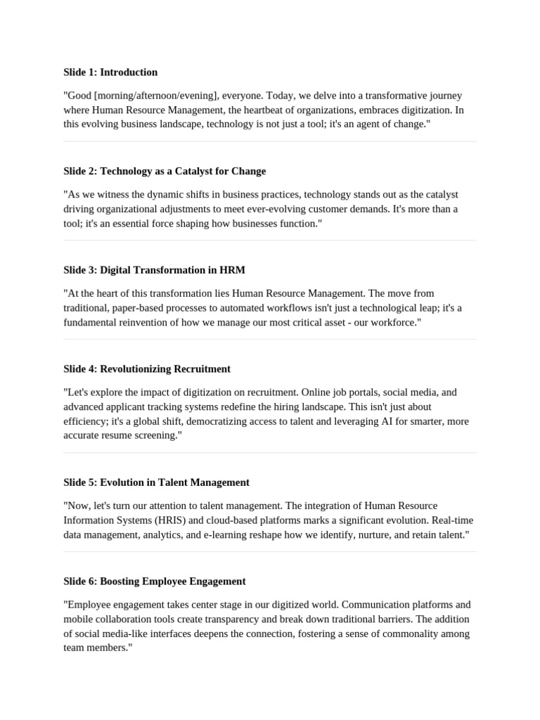 Impact of Digitization On Human Resource Management Trancript | PDF ...
