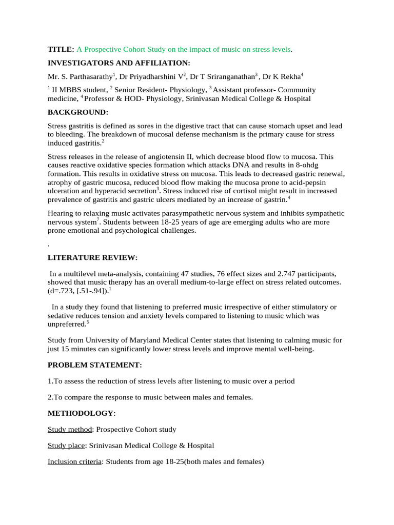 Prospective Cohort Study | PDF | Stomach | Stress (Biology)