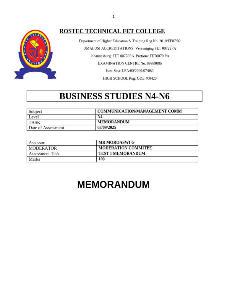 N4 Management Communication Exam Memo | PDF | Communication | Social ...