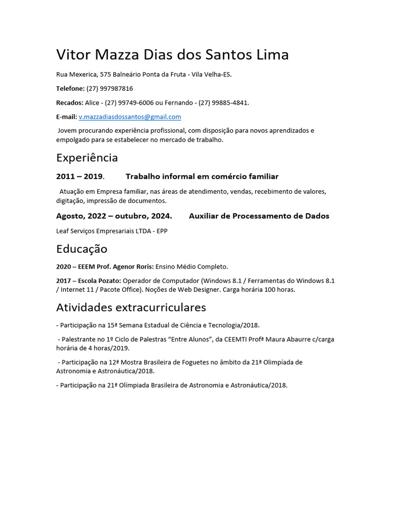 Curriculo Vitor 2025 | PDF