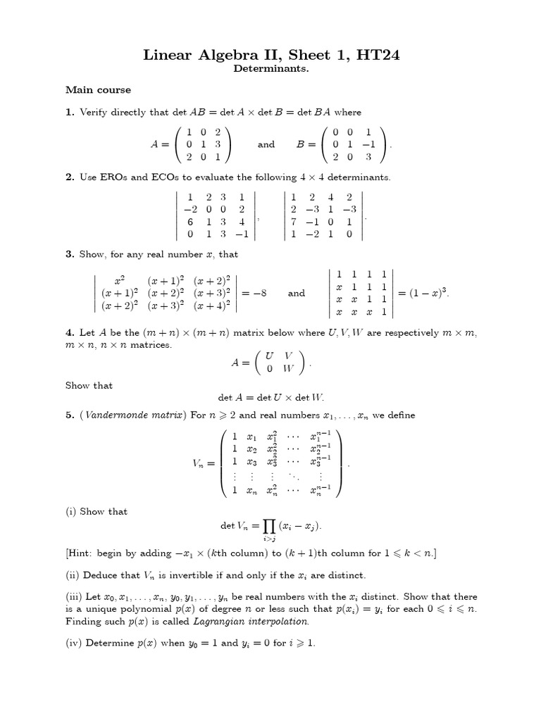 Sheet 1 | PDF | Determinant | Matrix (Mathematics)