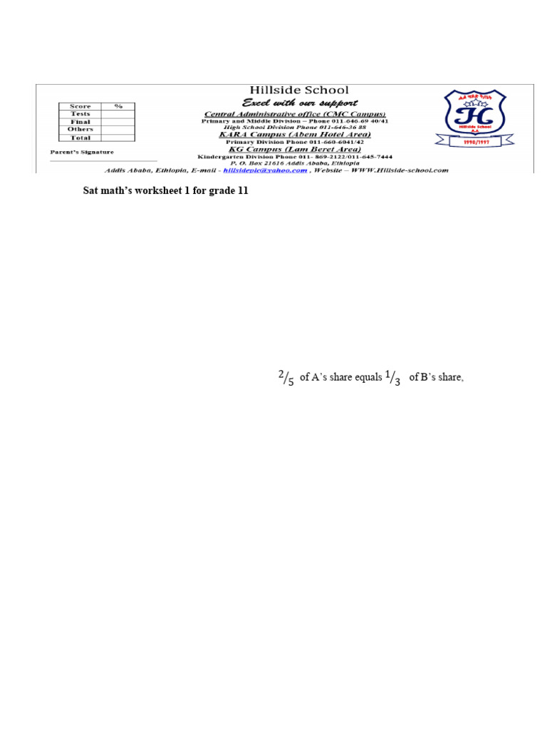 Sat Math Worksheet 01 | PDF