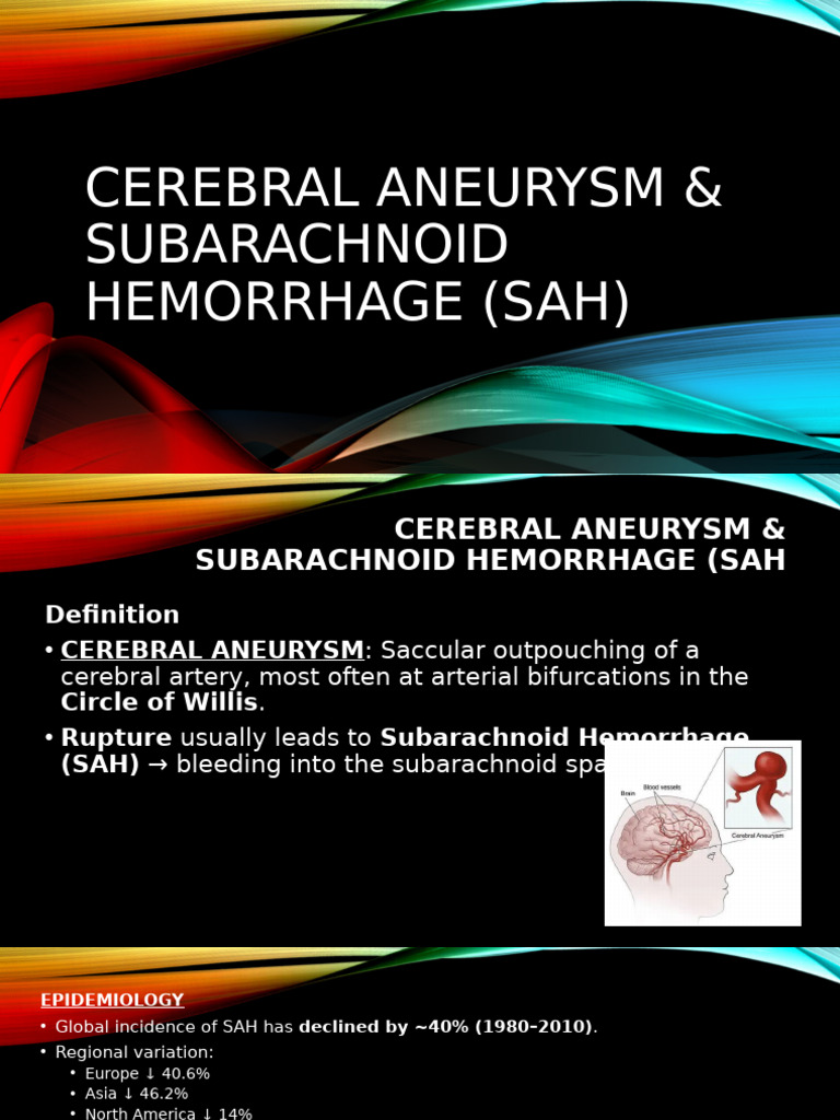 Cerebral Aneurysm & Subarachnoid Hemorrhage (SAH) | PDF | Epilepsy ...