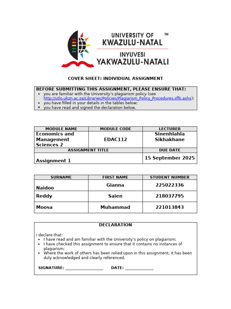 Cover Page For Individual Assignment With Declaration 2 | PDF