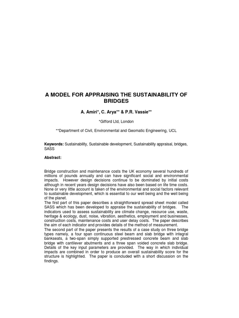 Sustainability Appraisal Model for Bridges | PDF | Air Pollution ...