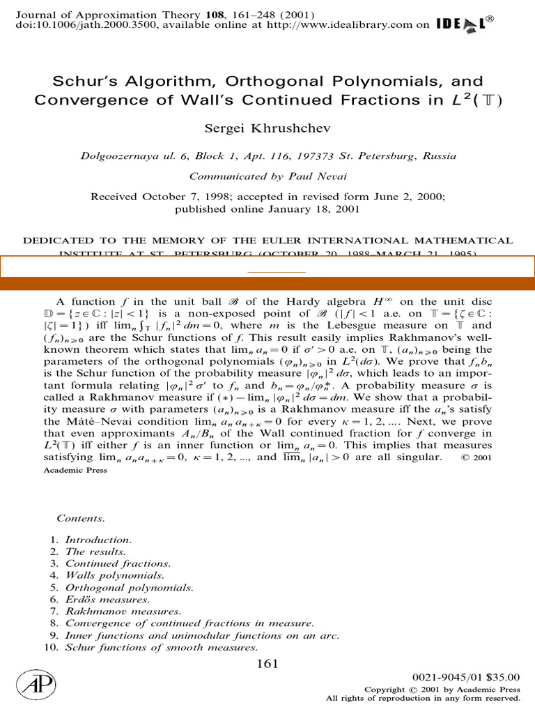 Schur's Algorithm, Orthogonal Polynomials, and Convergence of Wall's Continued Fractions in L2 ...