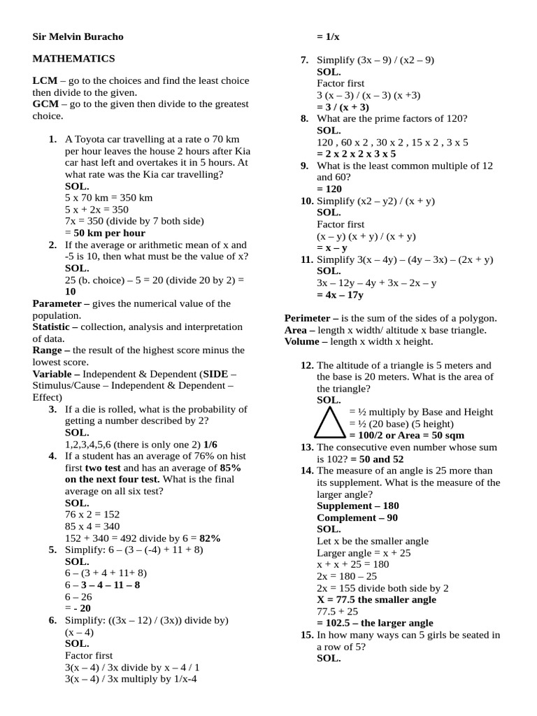 Mathematics and Filipino Language Concepts | PDF | Area | Length